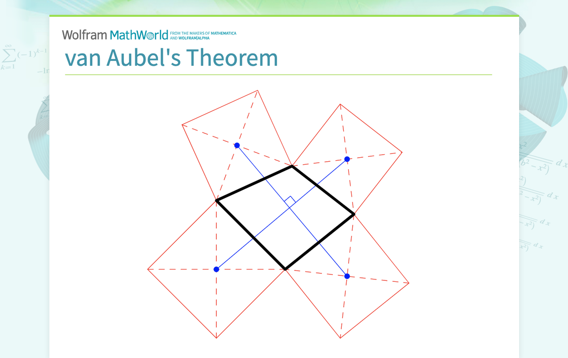 van Aubel's Theorem -- from Wolfram MathWorld