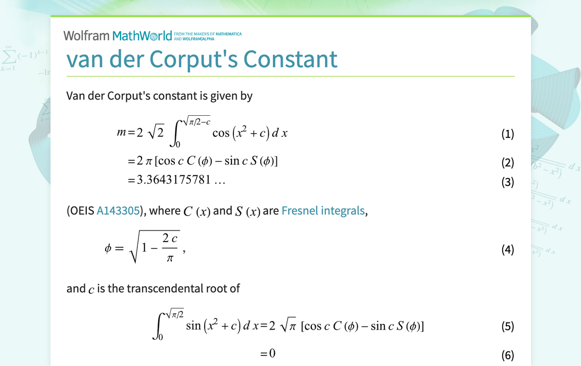 van der Corput's Constant -- from Wolfram MathWorld
