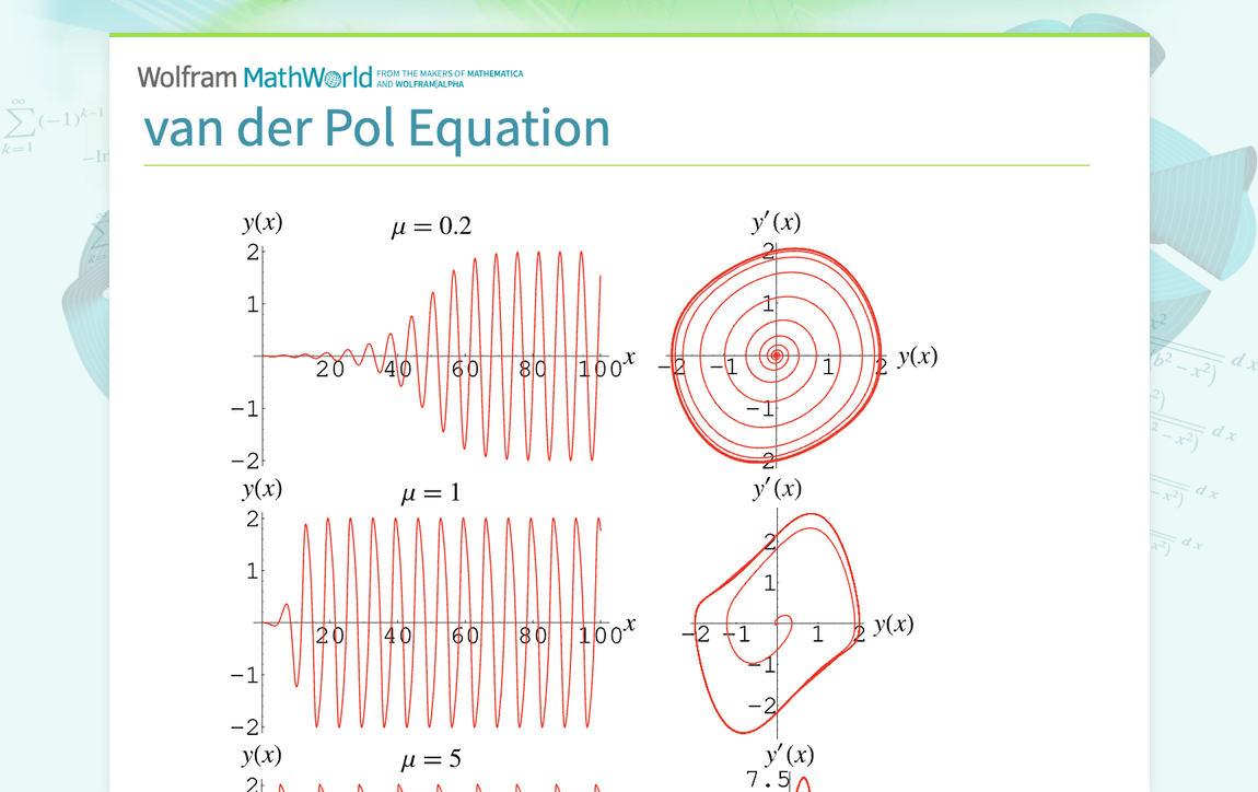 van der Pol Equation -- from Wolfram MathWorld