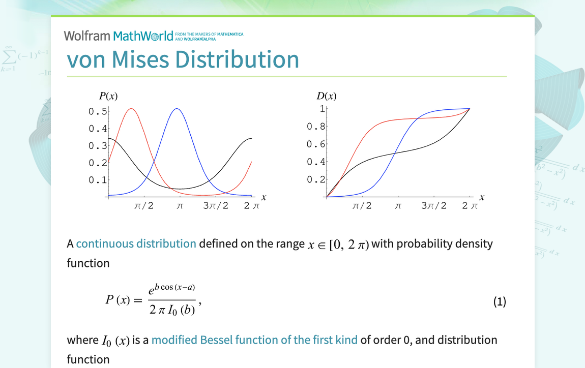 von Mises Distribution -- from Wolfram MathWorld