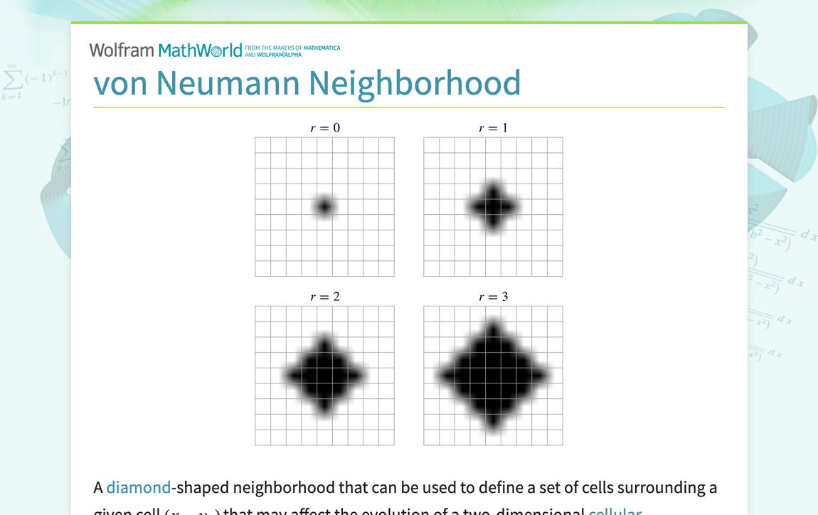 von Neumann Neighborhood -- from Wolfram MathWorld